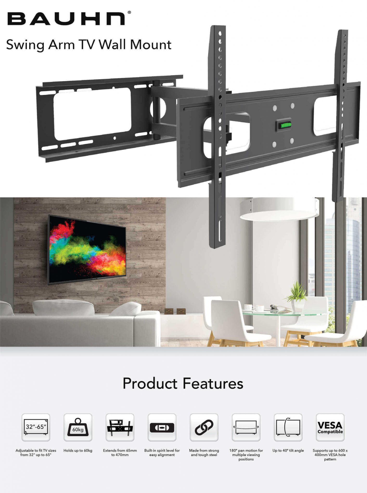 Swing Arm TV Wall Mount – Bauhn