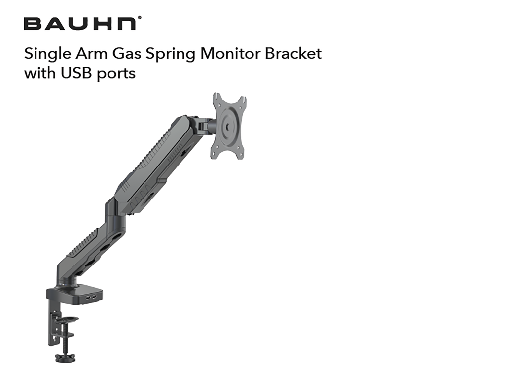 Single Arm Gas Spring Monitor Bracket with USB ports – Bauhn