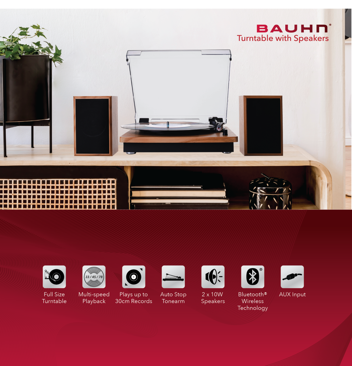 Turntable with Detachable speaker – Bauhn