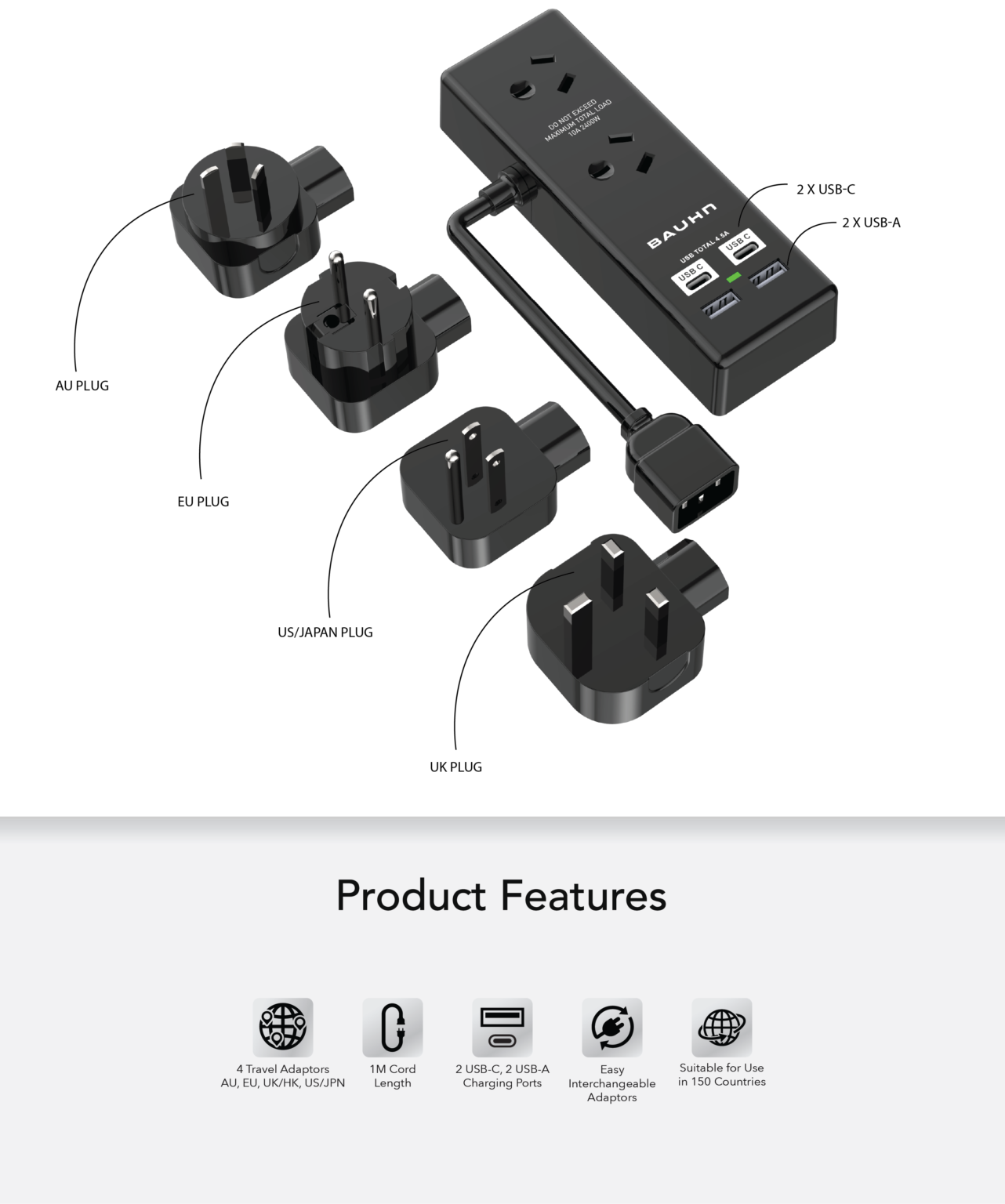 Universal Travel Adaptor Kit Bauhn Universal Travel Adaptor Kit Bauhn
