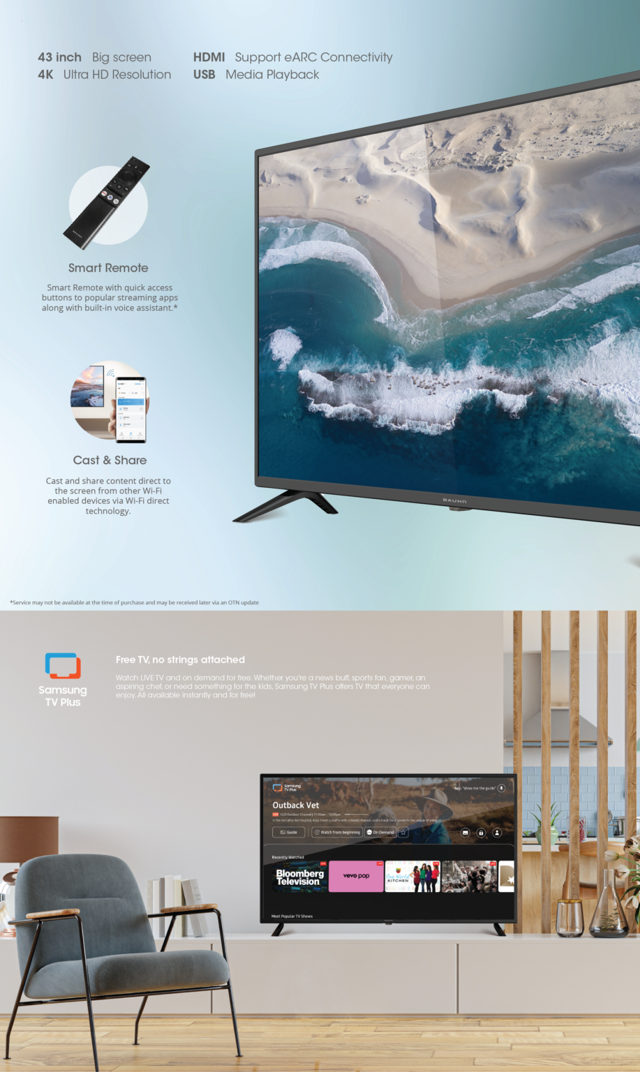 Bauhn 43″ 4K Ultra HD TV powered by Tizen™ – Bauhn