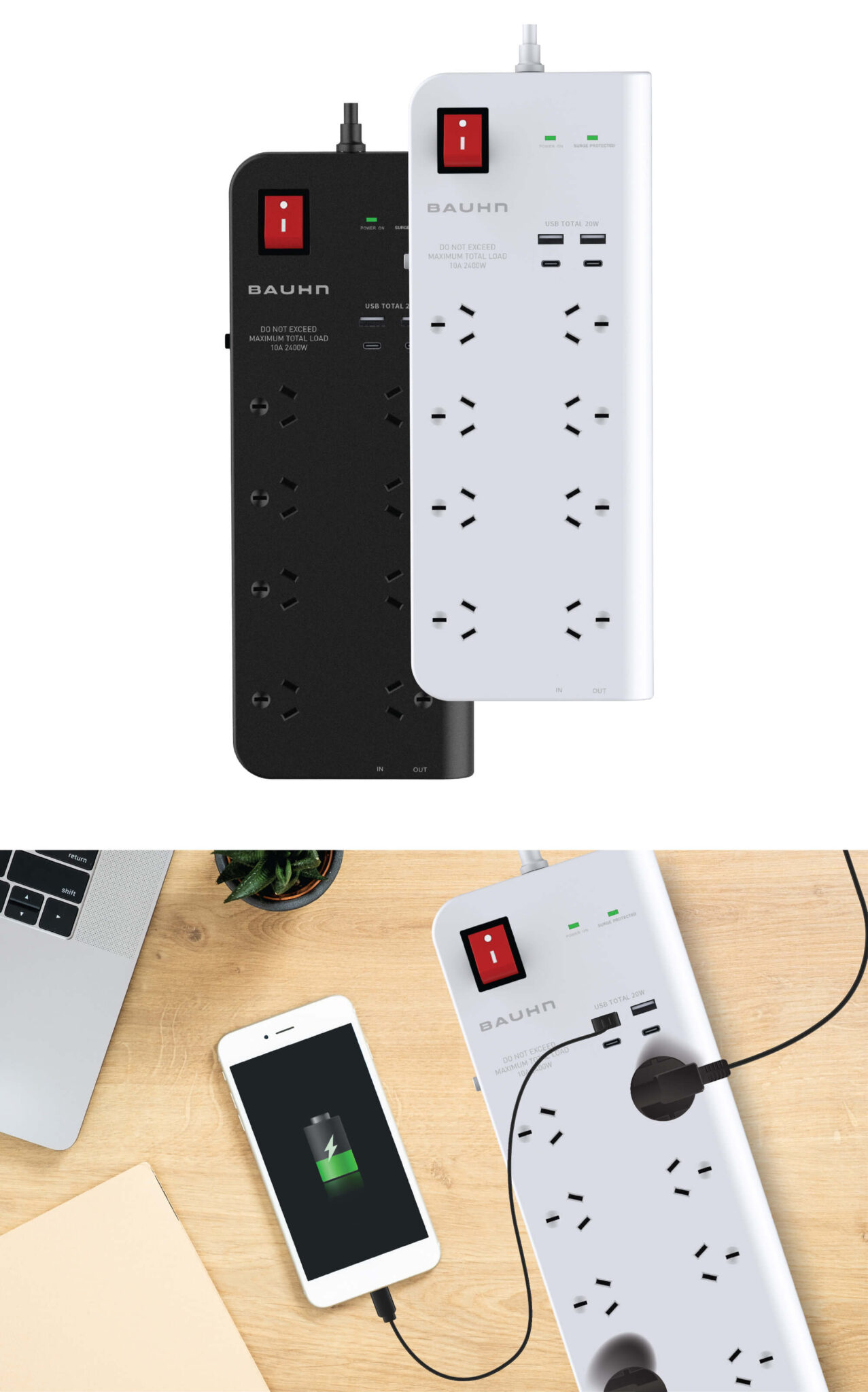 8-Way Surge Powerboard with USB-A & C – Bauhn