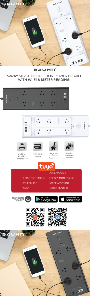 6 Way Surge Protector with Wifi – Bauhn